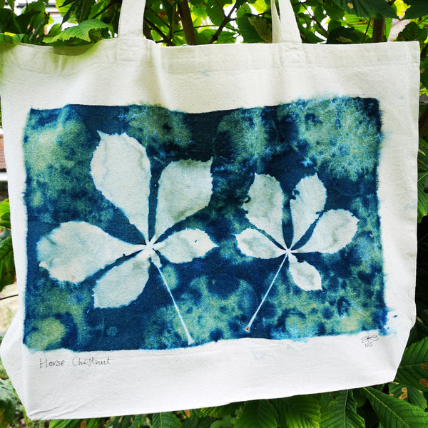Cyanotype tote bag - large - Horse Chestnut design – Nimanoma