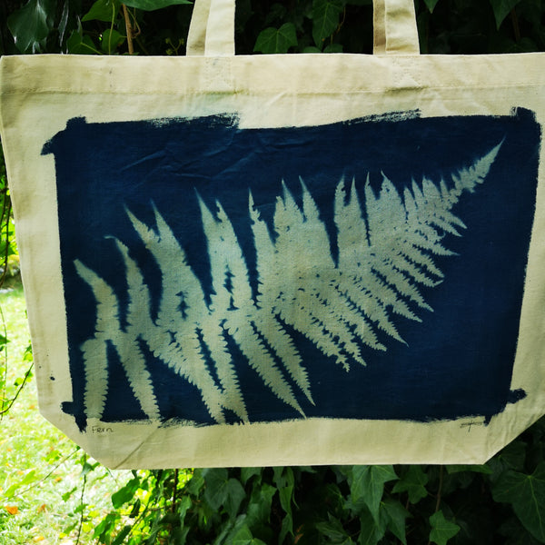 Cyanotype tote bag - large - bracken frond design – Nimanoma