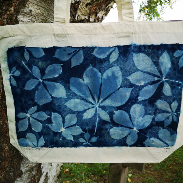 Cyanotype tote bag - large - horse chestnut leaf design – Nimanoma