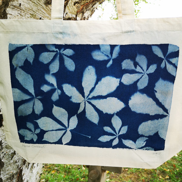 Cyanotype tote bag - large - horse chestnut leaf design – Nimanoma