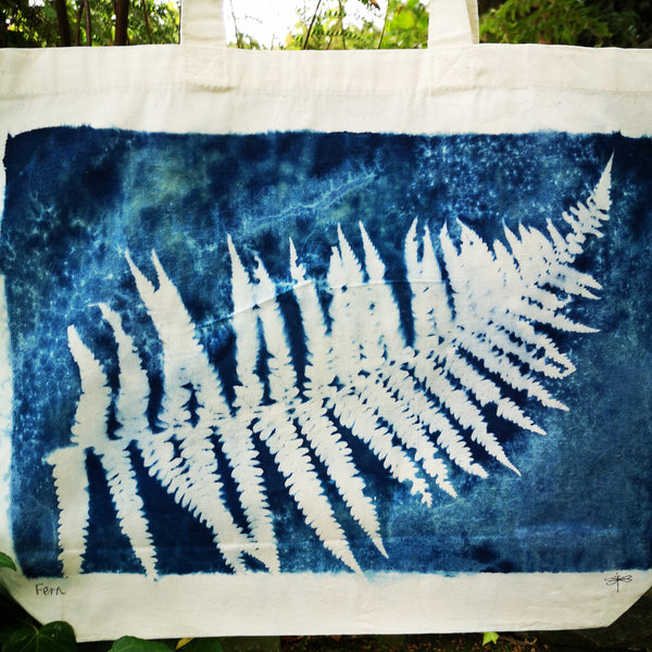 Cyanotype tote bag - large - fern design – Nimanoma